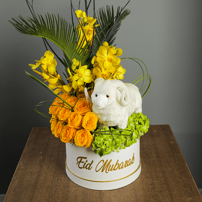 Eid Gift In White Box - Black Tulip Flowers WLL