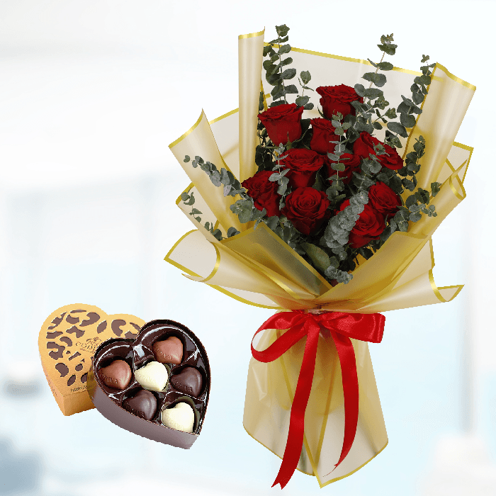 Red Rose in Gold Wrap with Godiva | Gift Hampers | Black Tulip Flowers