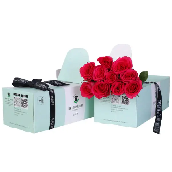 Adoring Dark Pink Roses In Green Box - BTF Qatar