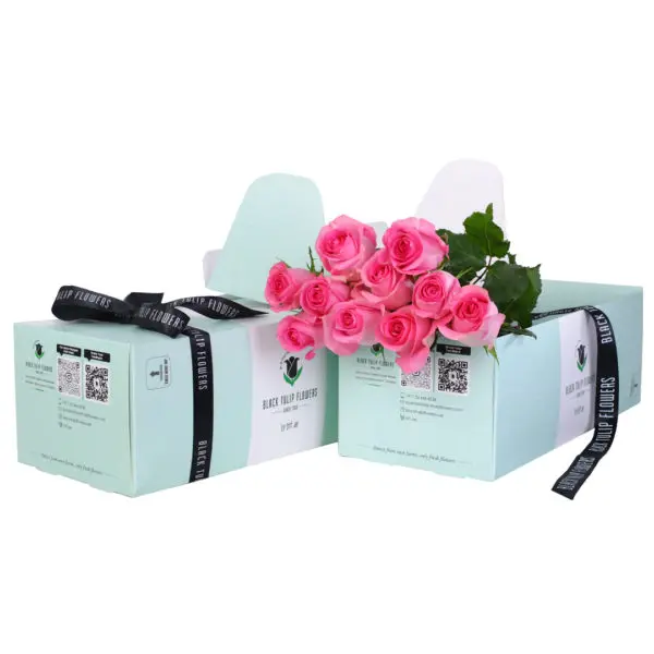 Cutie Pink Roses In Green Box Online - BTF Qatar
