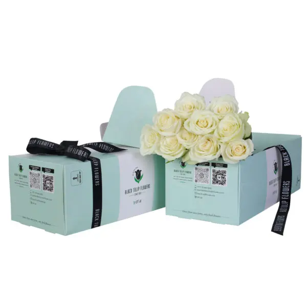 Beautiful White Roses In Green Box | BTF Qatar