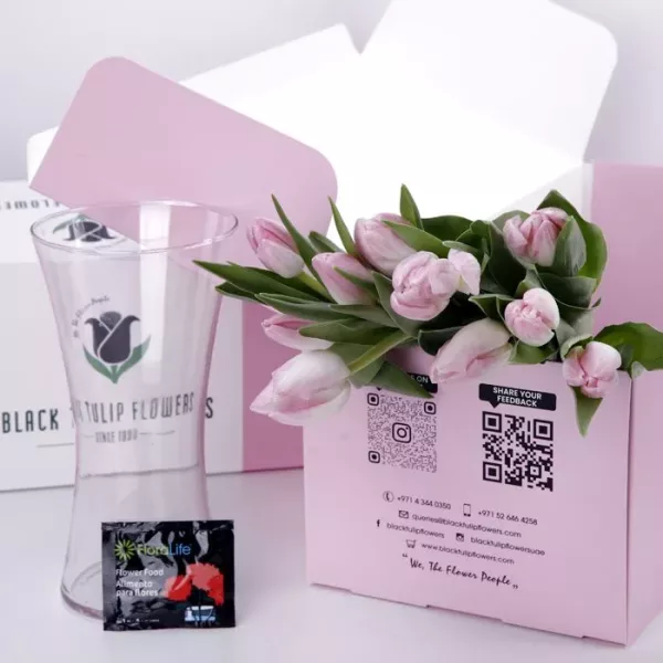 Beautiful Tulips Light Pink In A Box And Vase - BTF Qatar