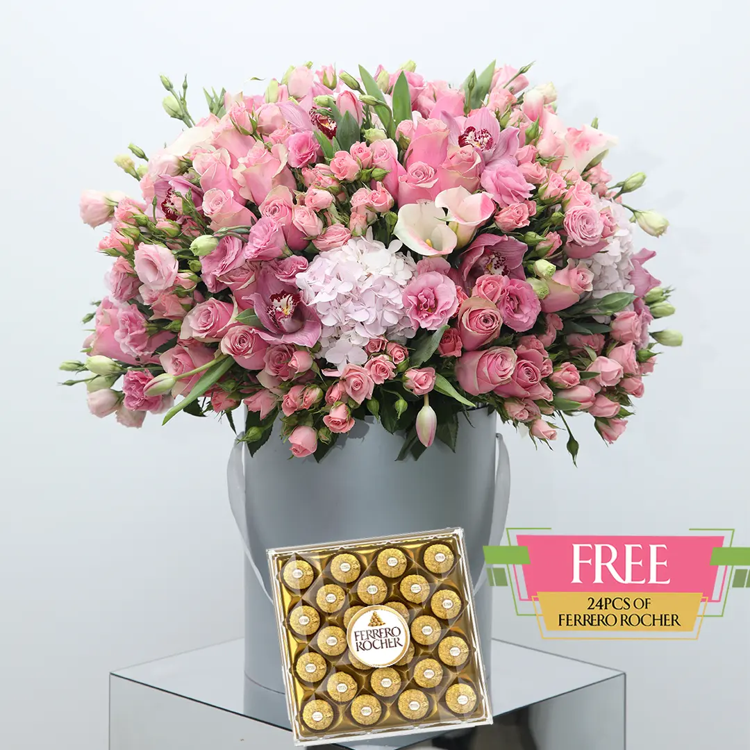 Delightful Pink Blooms With Free 24 Pieces Ferrero Rocher