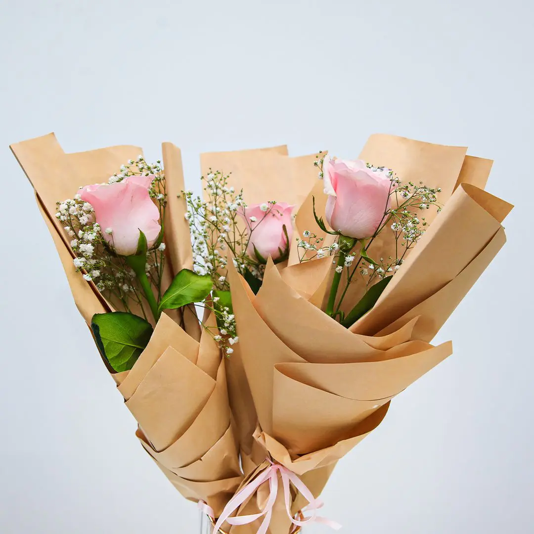 Single Pink Rose Wrapped - Black Tulip Flowers WLL