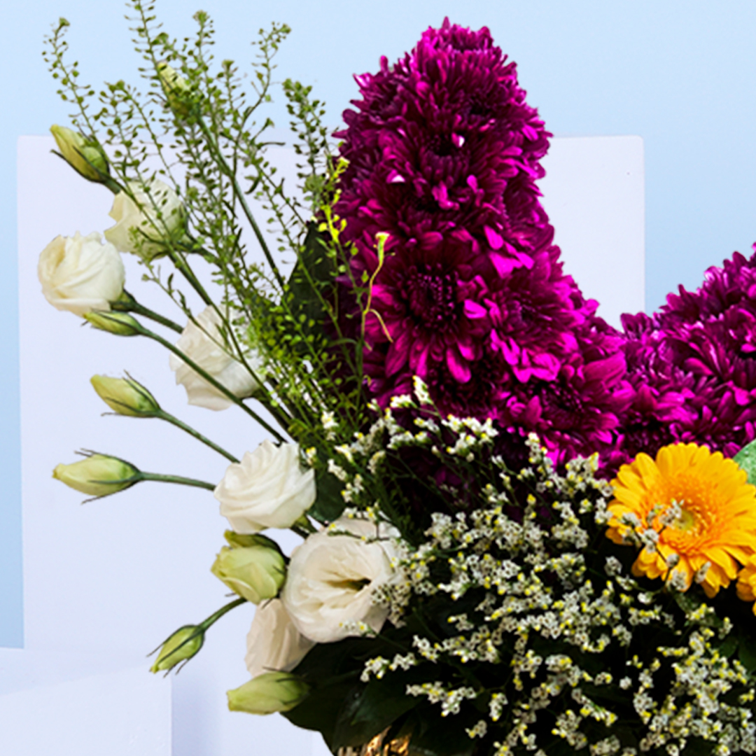Crescent Moon Flower Arrangement In A Golden Vase