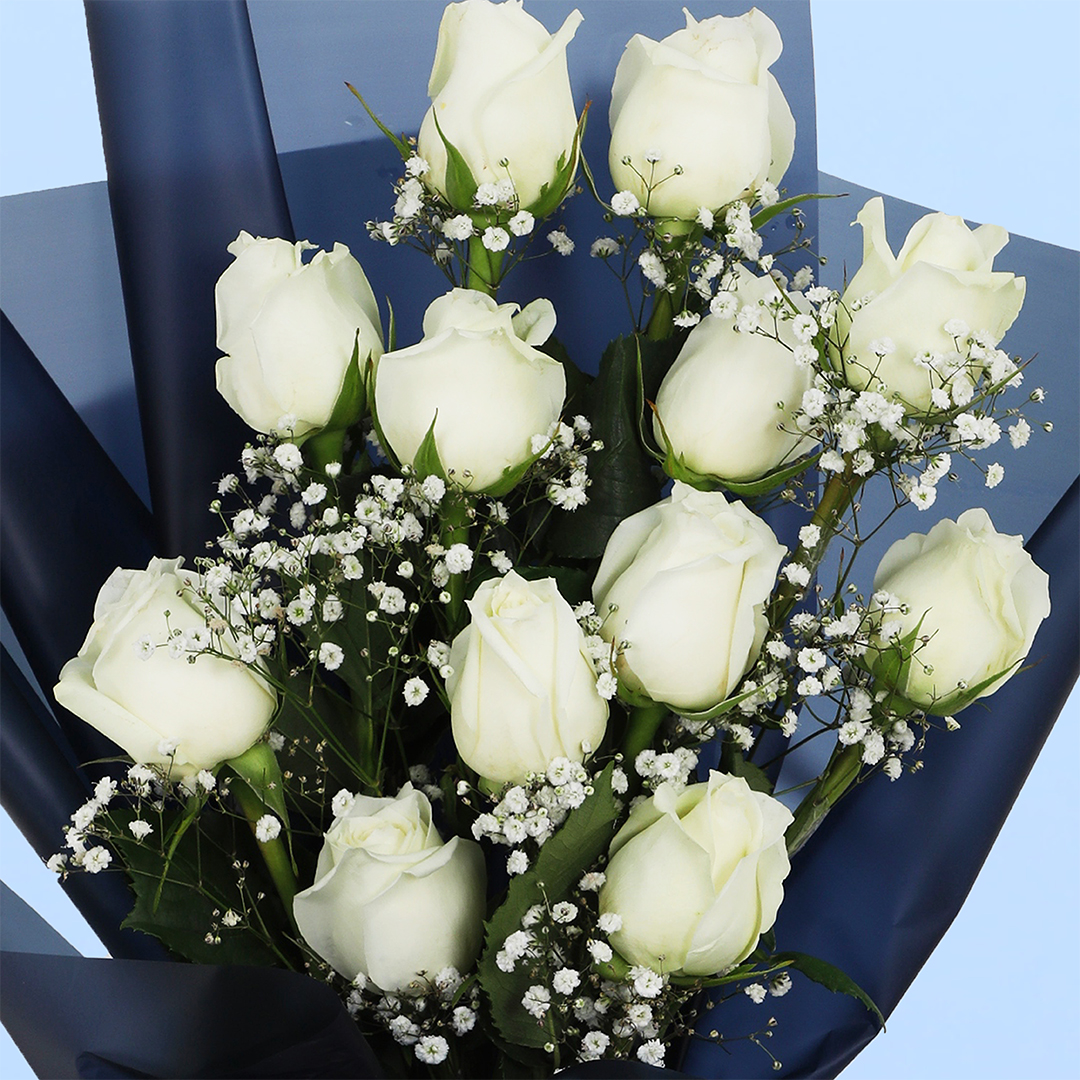 White Roses In Black Wrap - Black Tulip Flowers WLL