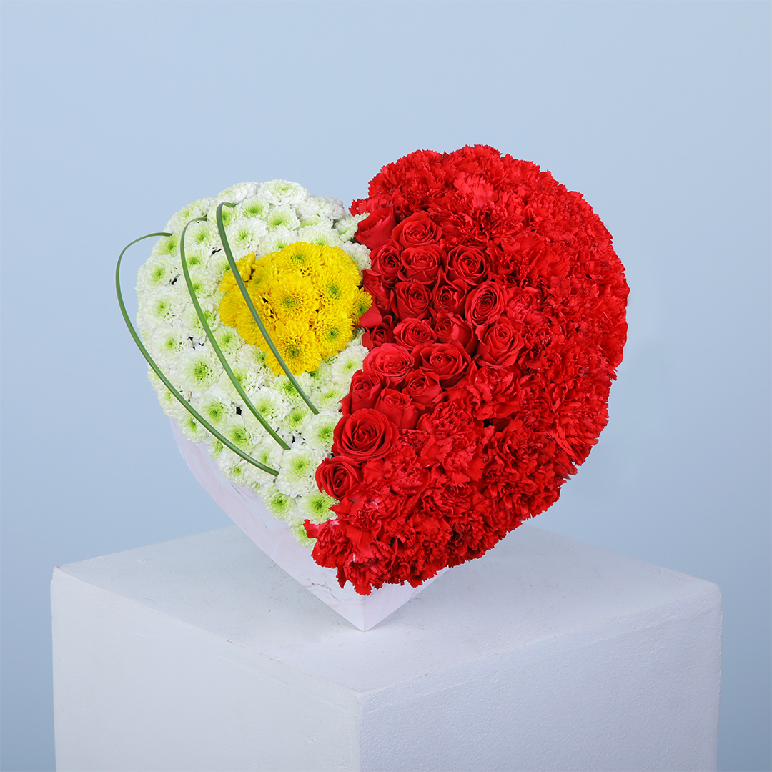 A Twin Floral Heart | Chrysanthemums & Carnations