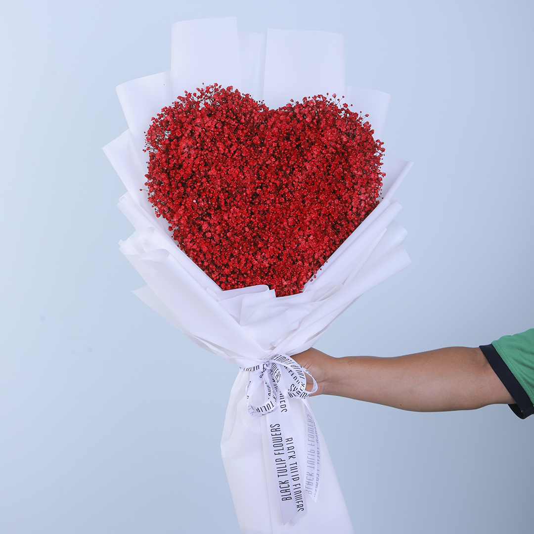 Red Heart Gypsophila Bouquet | Romantic Flowers