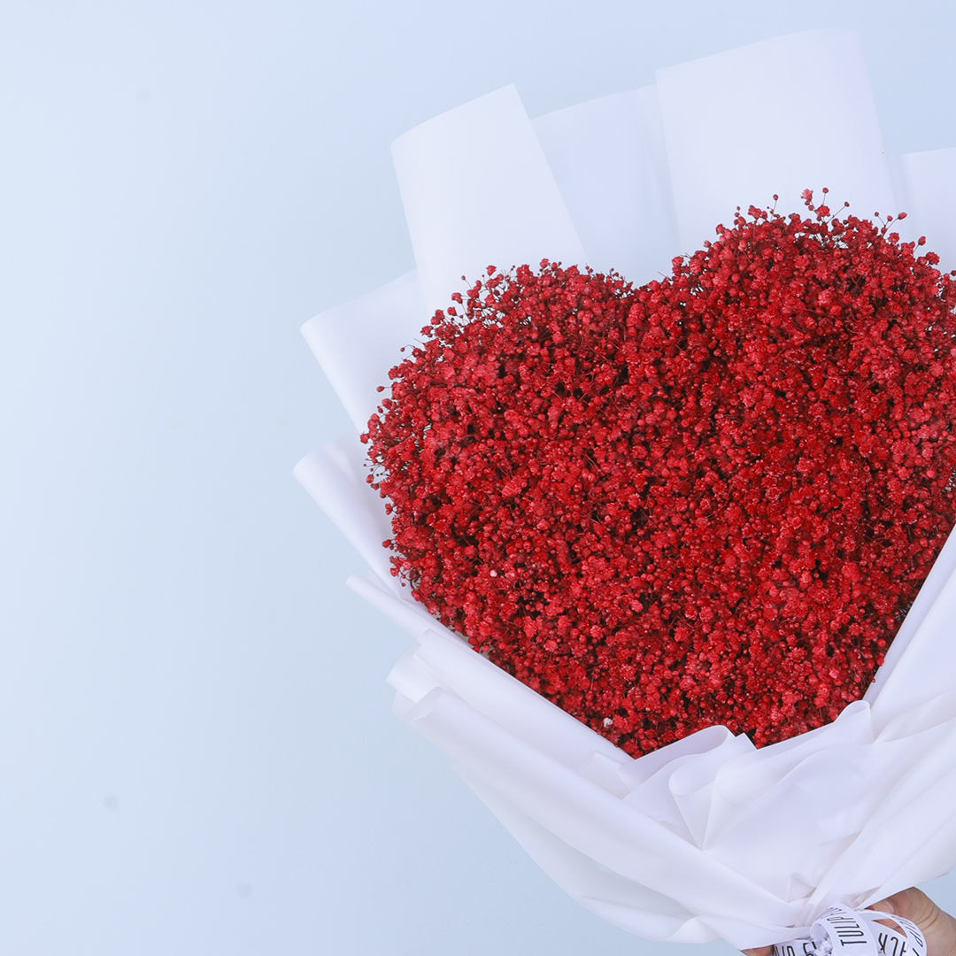 Red Heart Gypsophila Bouquet | Romantic Flowers