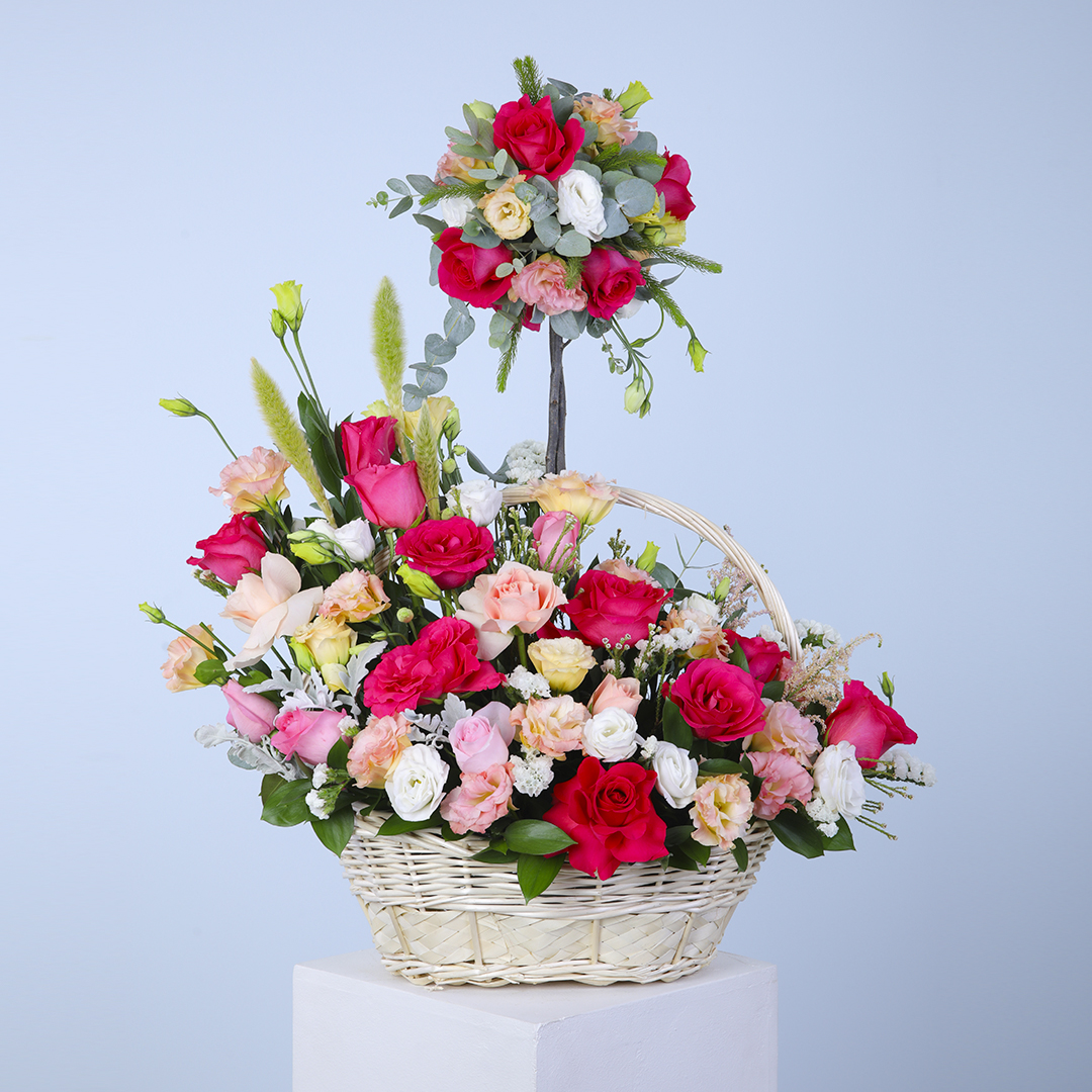 Blooming Basket Of Joy | Colorful Rose Arrangement