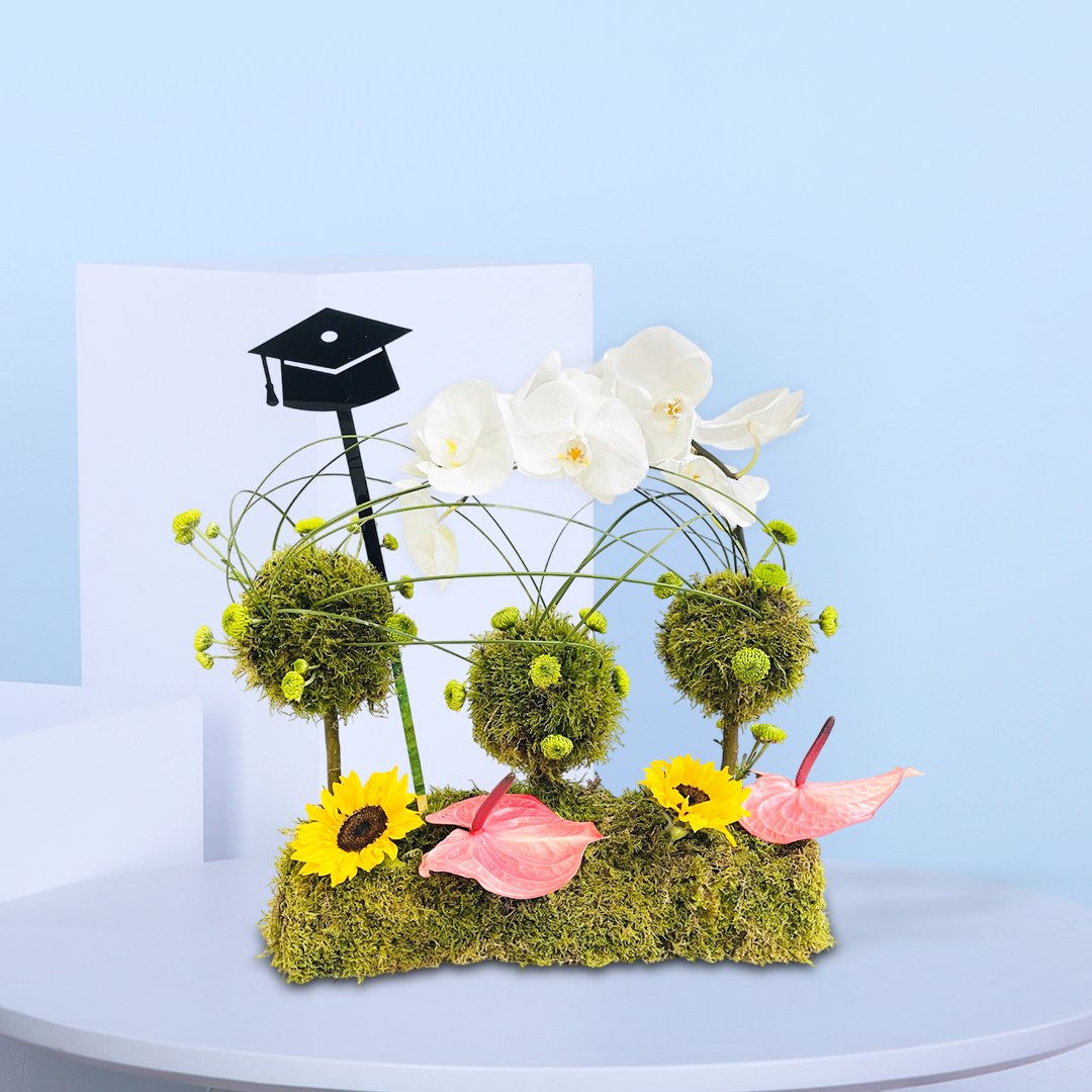 Graduation Arrangement With Sunflowers & Orchids | Celebration Gift