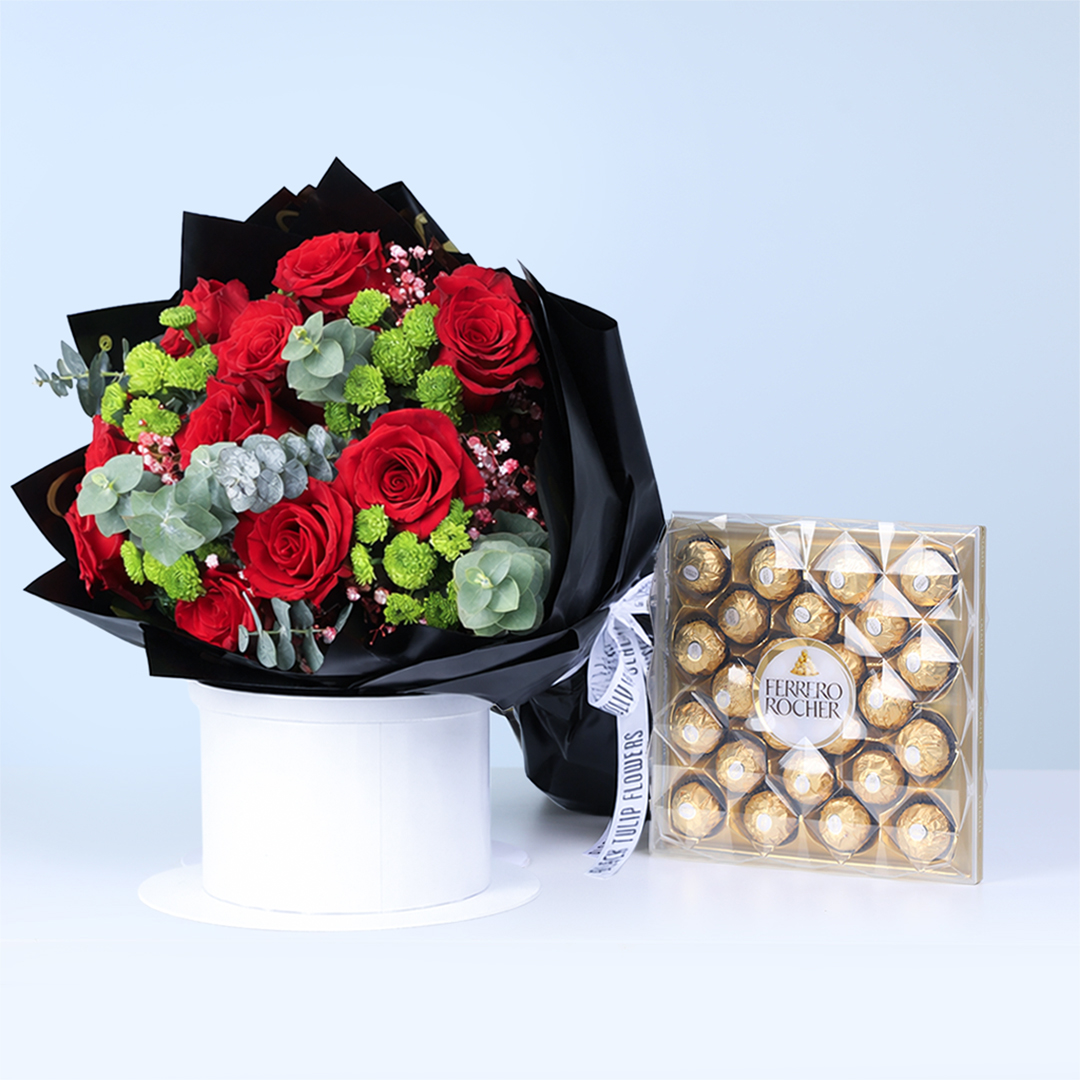 Red Roses Ferrero Romance | Roses & Ferrero Rocher