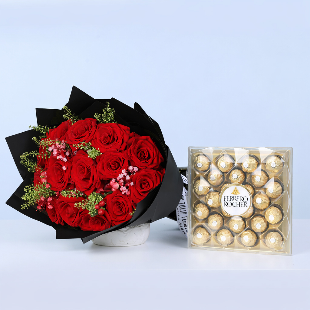 Romantic Red Roses & Ferrero Rocher | Valentine Combo