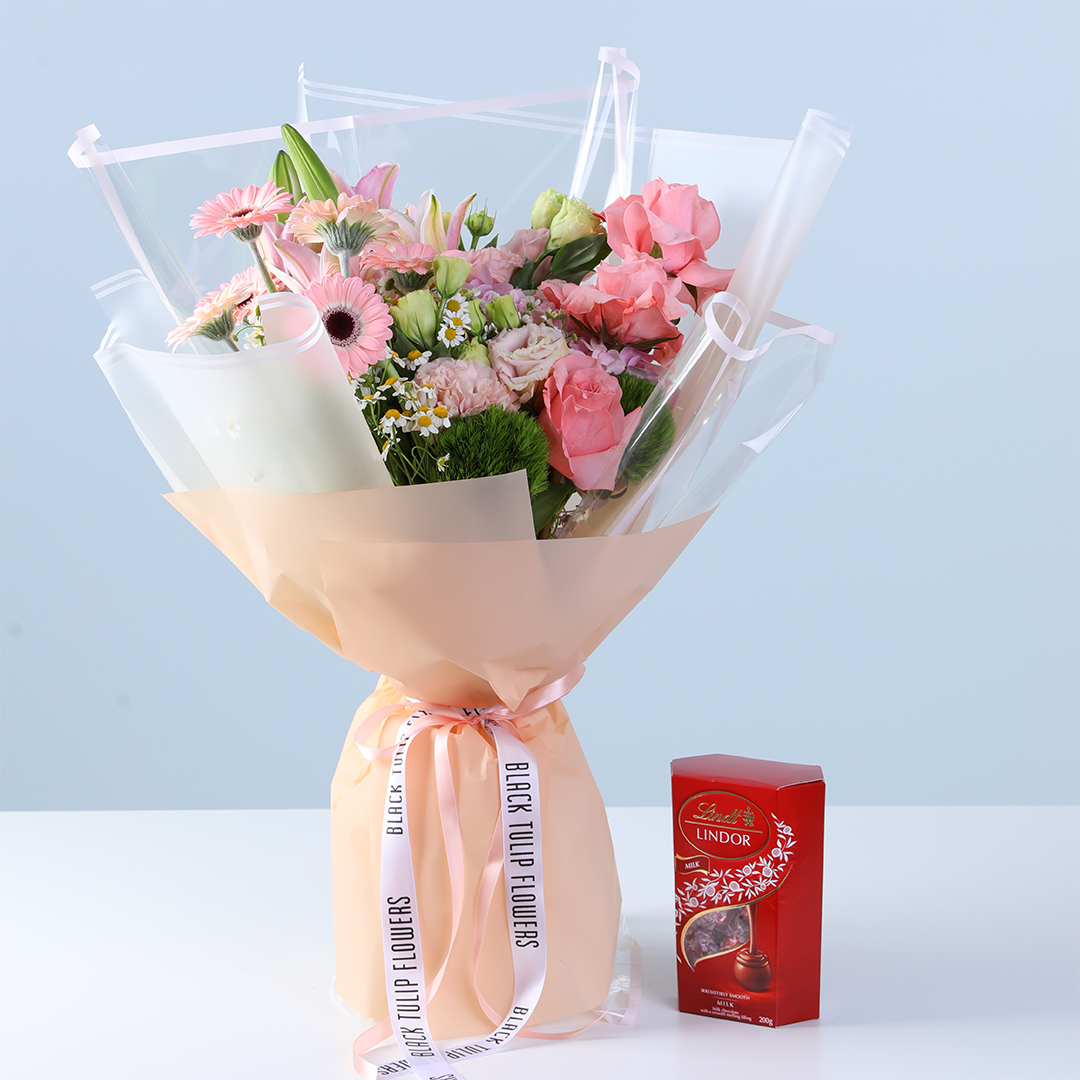Graceful Pink Celebration Bouquet Lindt | Flower Gift Online